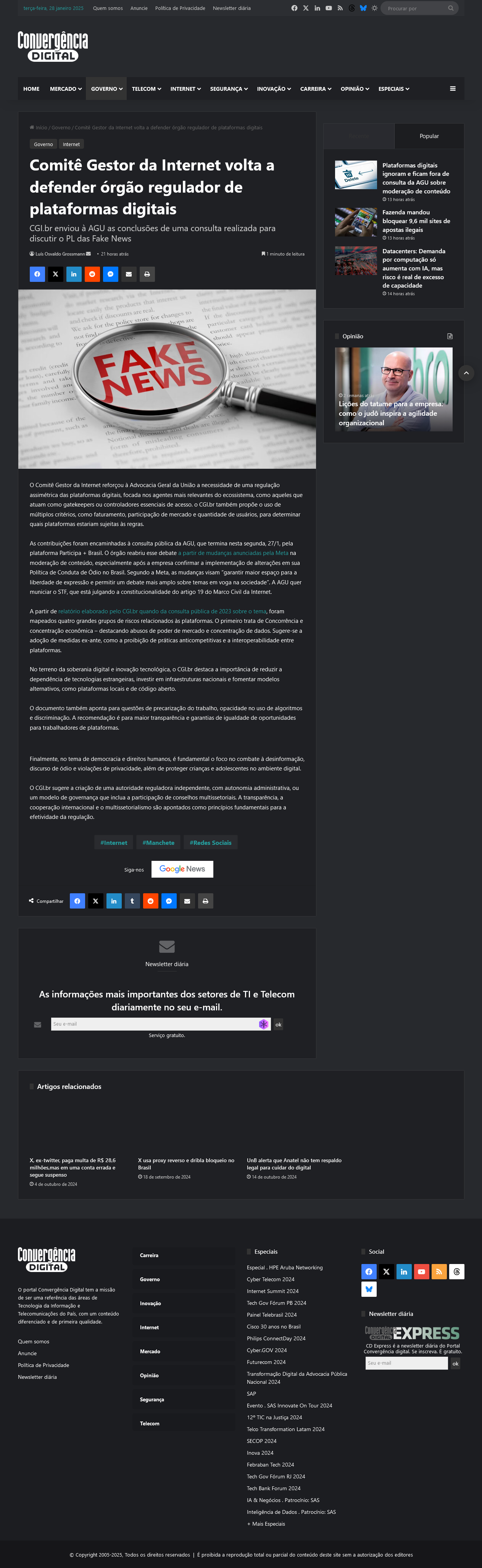 NIC.br - Na Mídia - Comitê Gestor da Internet volta a defender órgão regulador de plataformas ...